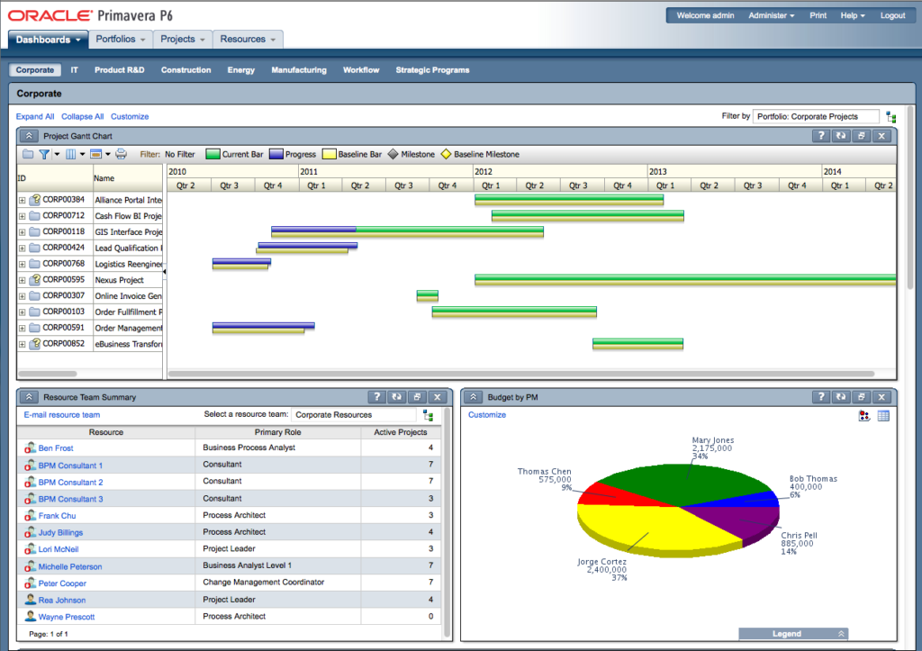 Oracle Primavera EPPM Screen Shots