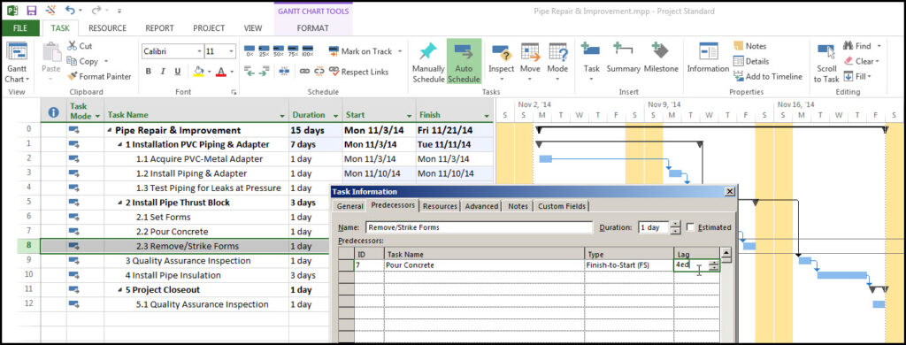 Working Time, Elapsed Time & Lags in Microsoft Project 2013