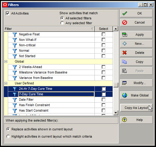 Organizing Filters by Project Layouts in Primavera P6 Professional