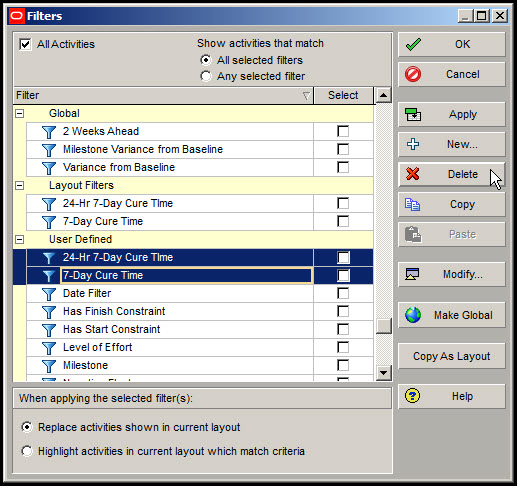 Organizing Filters by Project Layouts in Primavera P6 Professional