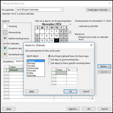Microsoft Project Calendar Detailed Work Hours