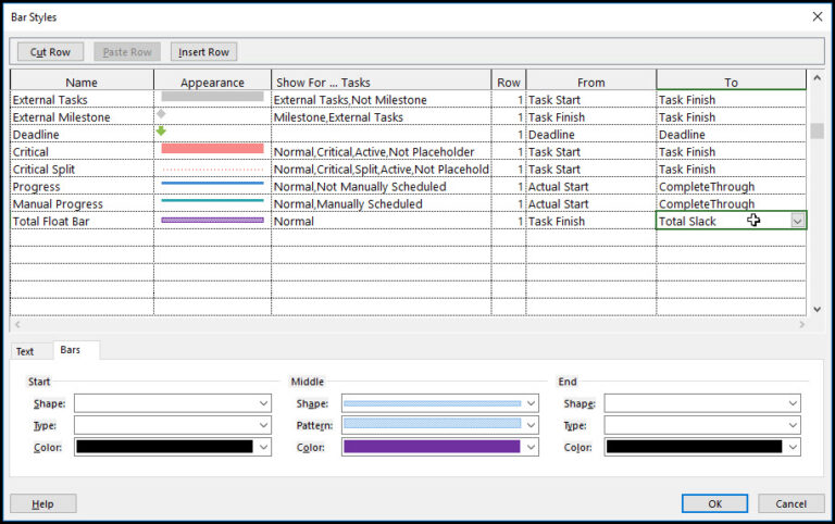 Displaying Free Float and Total Float Gantt Chart Bars in Microsoft Project