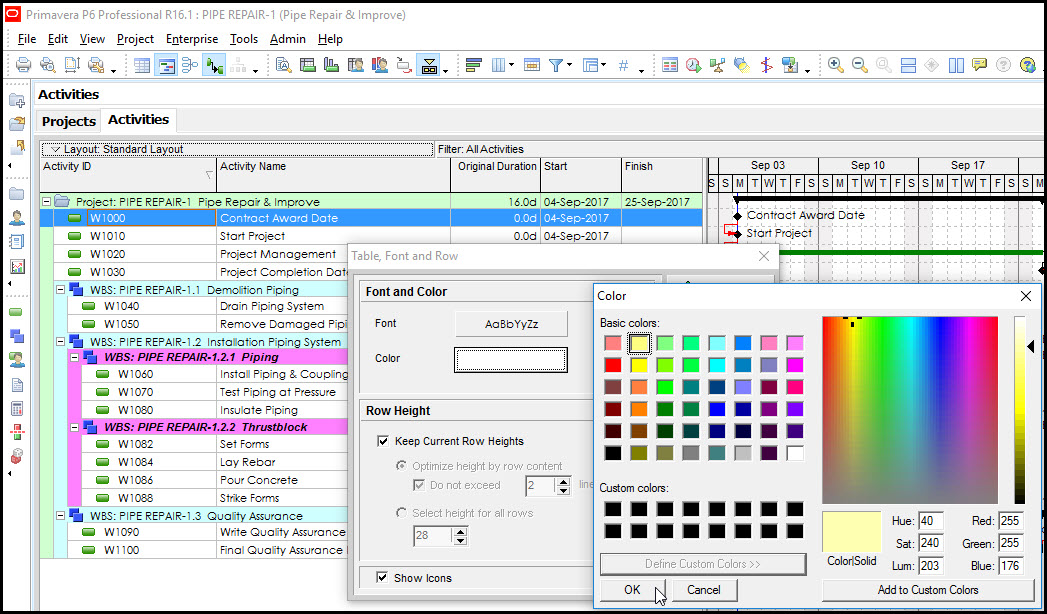 Primavera P6 Professional Quick Tips - Setting Activity Table Graphics