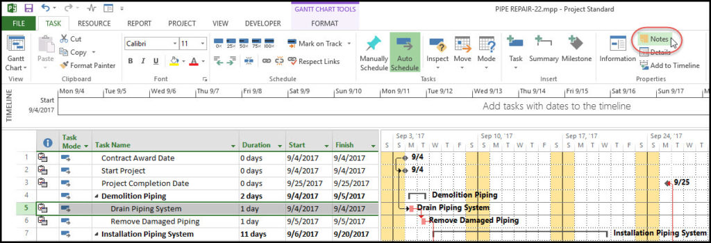 How To Add Task Notes In Microsoft Project
