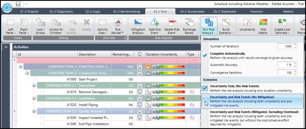 Deltek Acumen Risk and Adverse Weather Days
