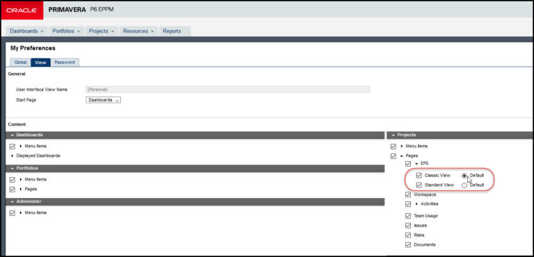Primavera P6 EPPM - Setting P6 Default View Settings