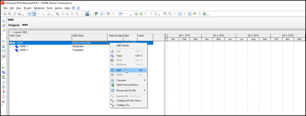 Creating a Work Breakdown Structure (WBS) in Primavera P6