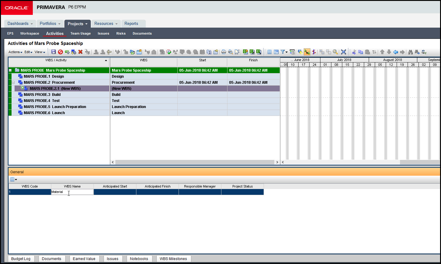 The Primavera P6 EPPM WBS (Work Breakdown Structure)