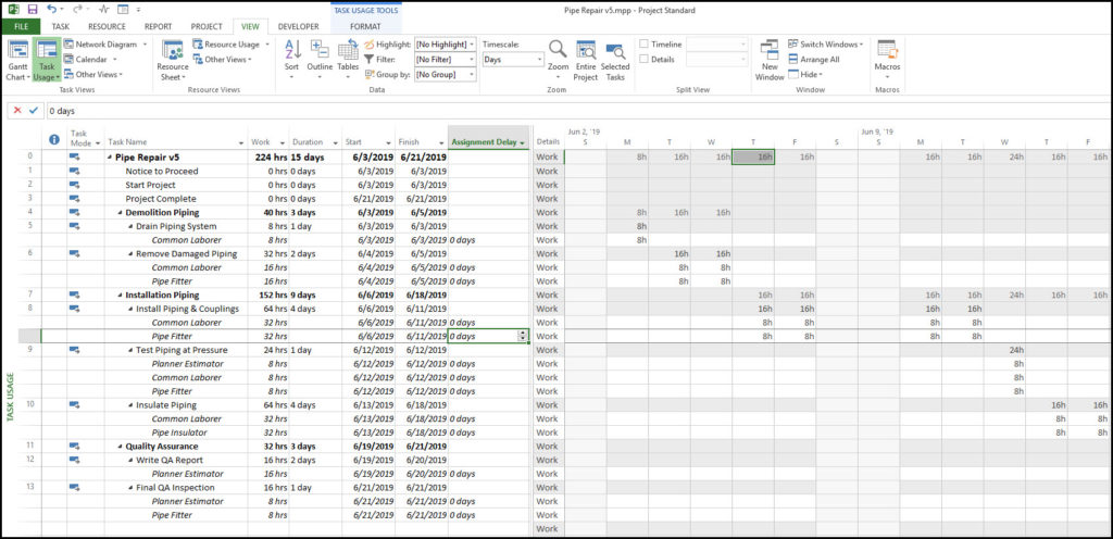 Microsoft Project Resource Delay
