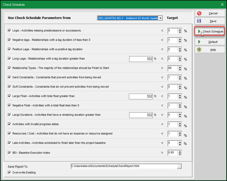 P6blogger: USING THE P6 CHECK SCHEDULE TOOL