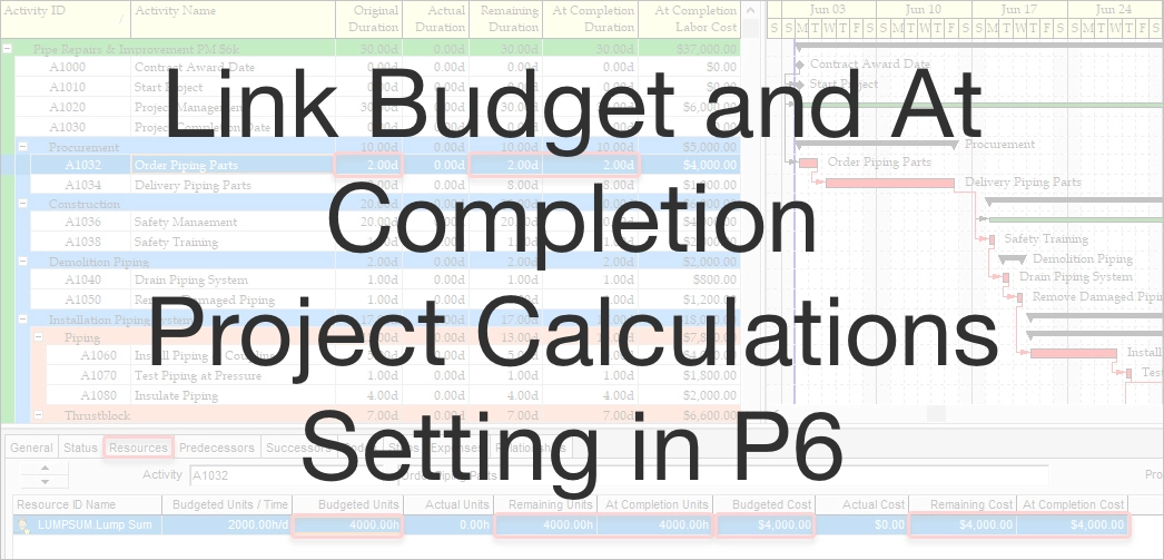 Link Budget and At Completion Project Calculations Setting in P6 - Ten Six