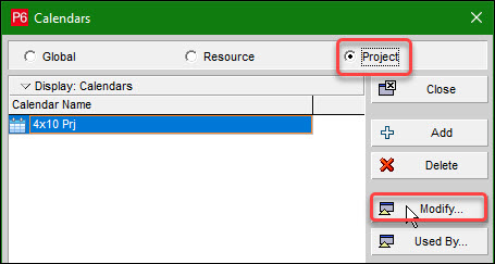 P6 Calendar - Inherit Holidays and Exceptions - Ten Six