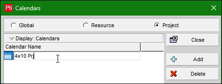 P6 Calendar - Inherit Holidays and Exceptions - Ten Six