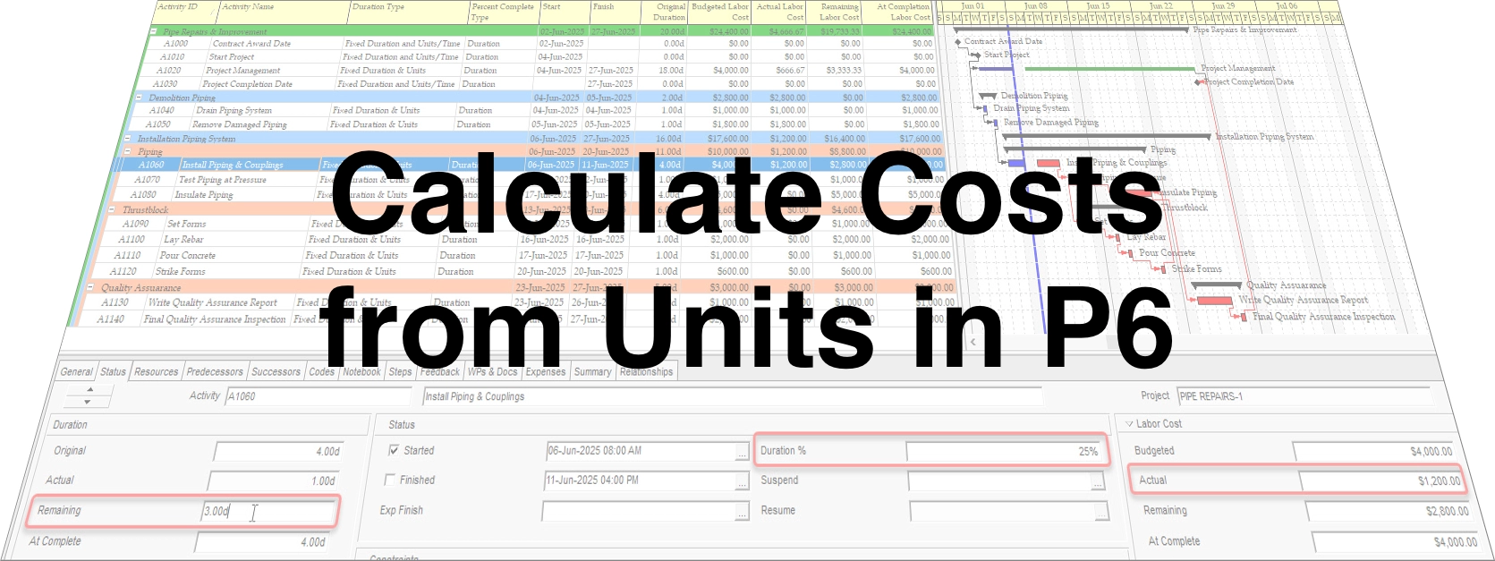 Calculate Costs from Units in Primavera P6 - Ten Six