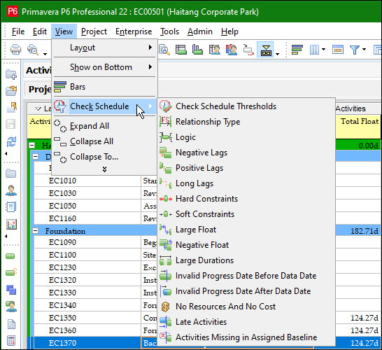 Check Schedule Filter Tool in P6 Professional - Ten Six