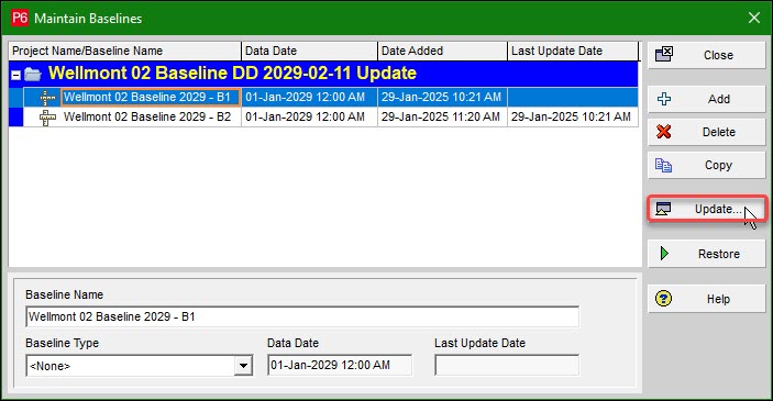 New P6 Baseline Update Preview Feature - Ten Six