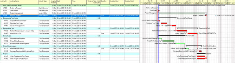 Variance from Task Current Finish Date to Due Date in P6 - Ten Six
