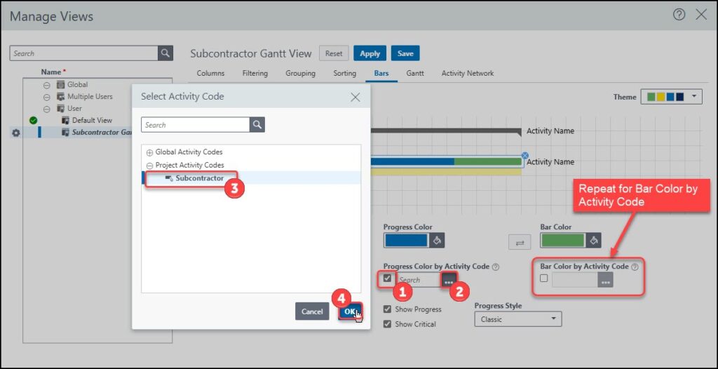 Use Gantt Chart Taskbar Colors to Show Progress by Activity Code in P6 EPPM