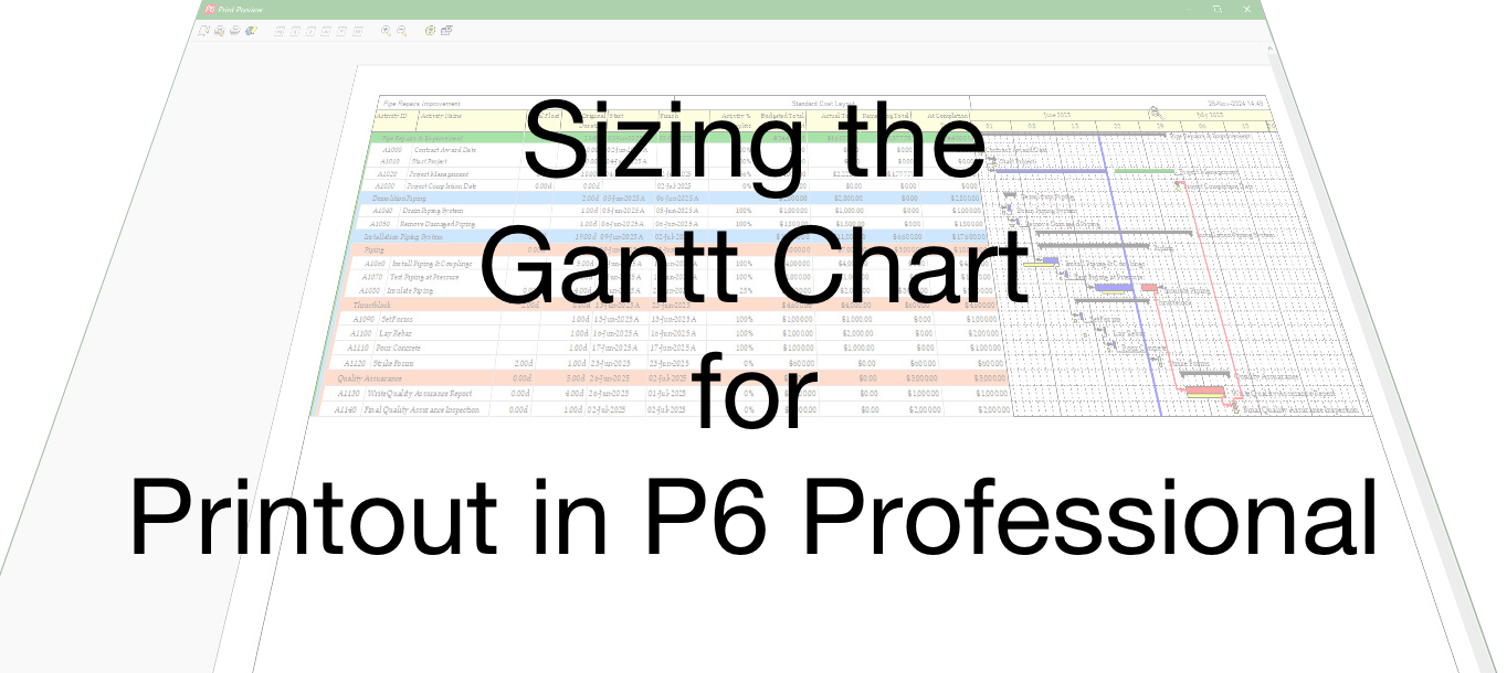Sizing the Gantt Chart for Printout in P6 Professional - Ten Six