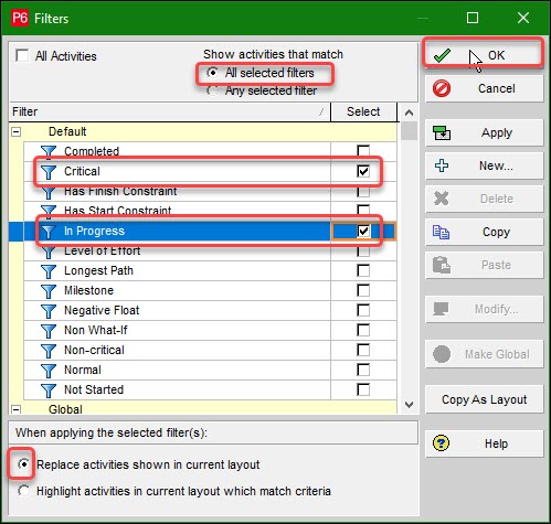 Matching Criterion for Selected Filters in P6 Professional - Ten Six