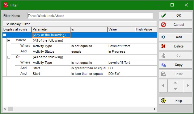 Matching Criterion Within a Filter in P6 Professional - Ten Six