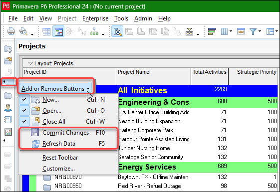 Efficiently Refresh Data and Commit Changes in P6 - Ten Six