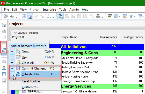 Efficiently Refresh Data and Commit Changes in P6 - Ten Six